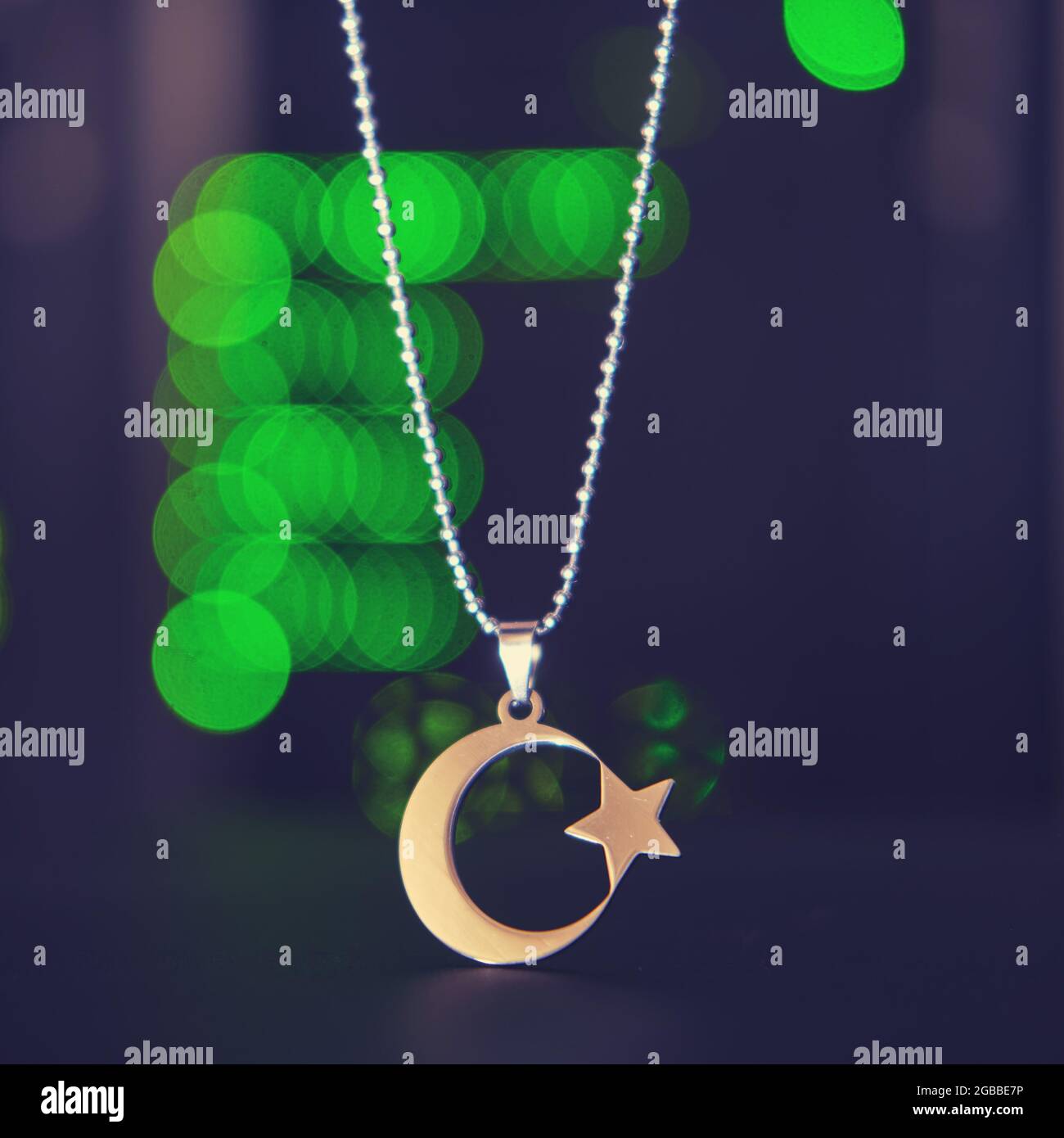 High tech and islamic religious symbol on bokeh background from lamps ...