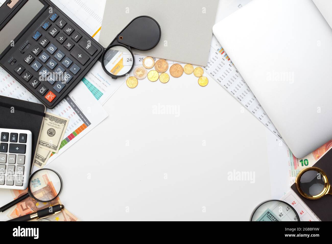 Desk office business financial accounting calculate Stock Photo - Alamy