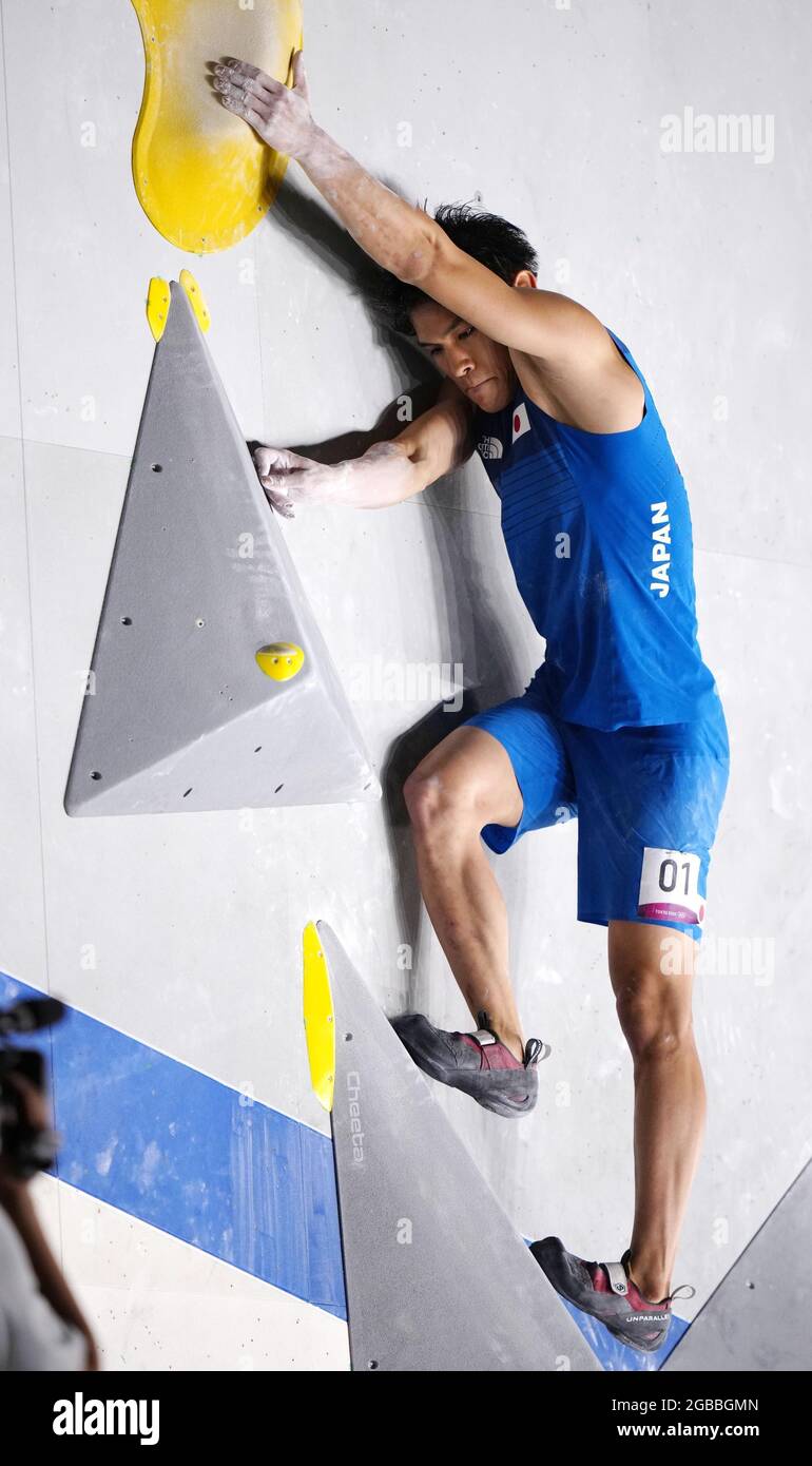 Japan's Tomoa Narasaki competes in the bouldering qualification round ...