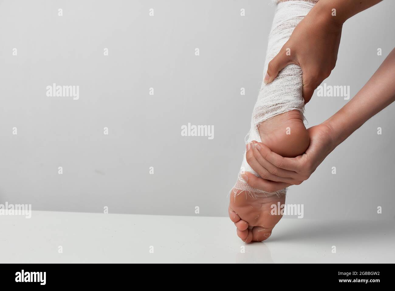 bandaged leg health problems injury medicine Stock Photo - Alamy