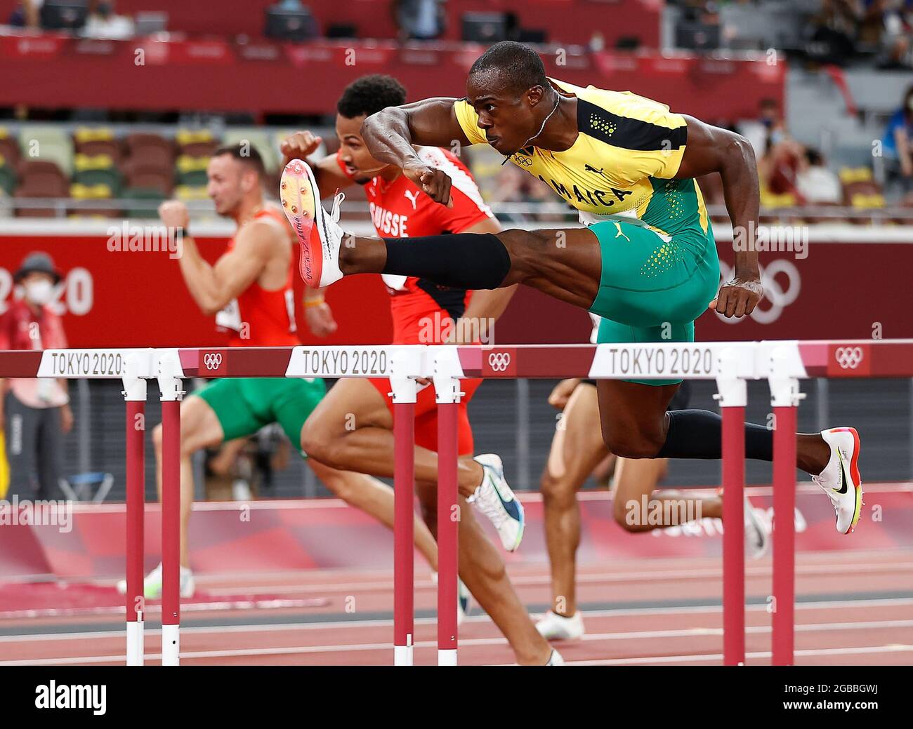 Tokyo, Japan. 3rd Aug, 2021. Ronald Levy (R) of Jamaica competes during ...