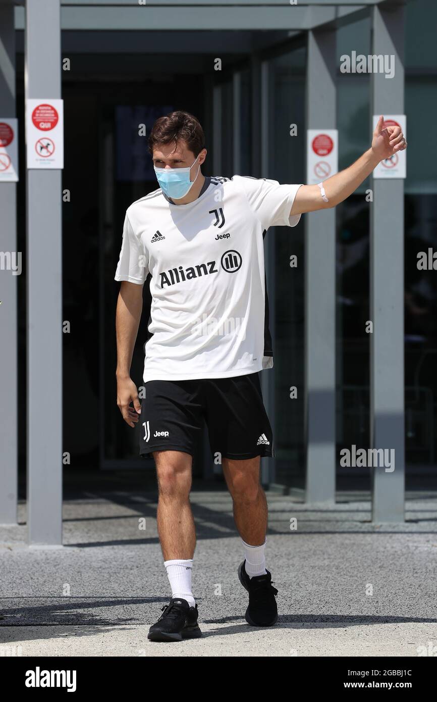 Turin, Italy, 3rd August 2021. Federico Chiesa of Juventus gestures to ...