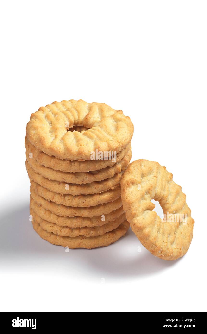 Stack of coconut rings cookies on a white background Stock Photo - Alamy