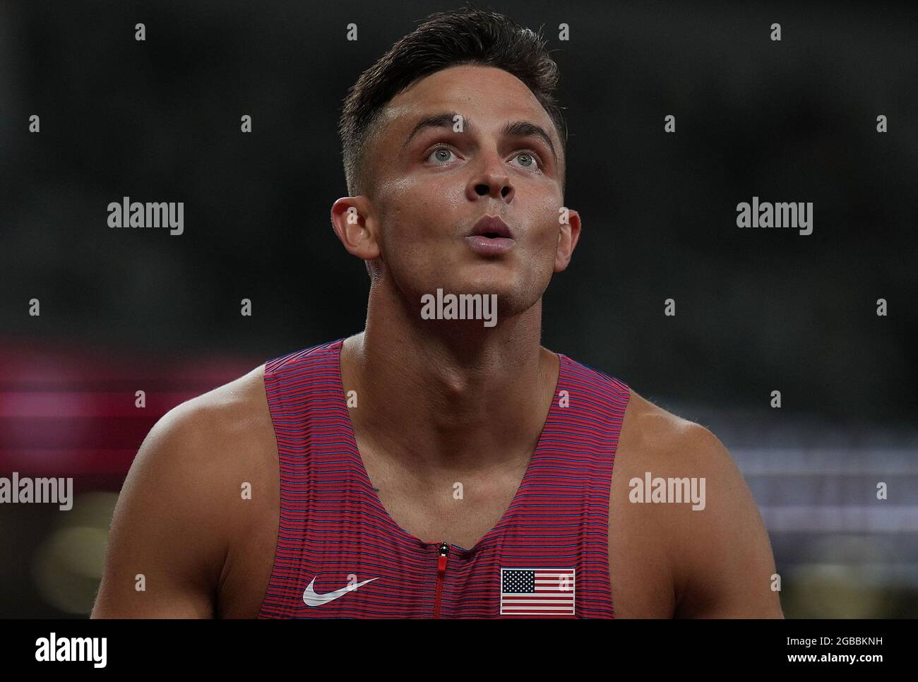 Tokyo, Japan. 3rd Aug, 2021. Devon Allen of the United States reacts ...
