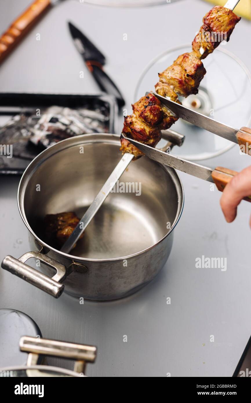 The kebab is removed from the skewer Stock Photo - Alamy