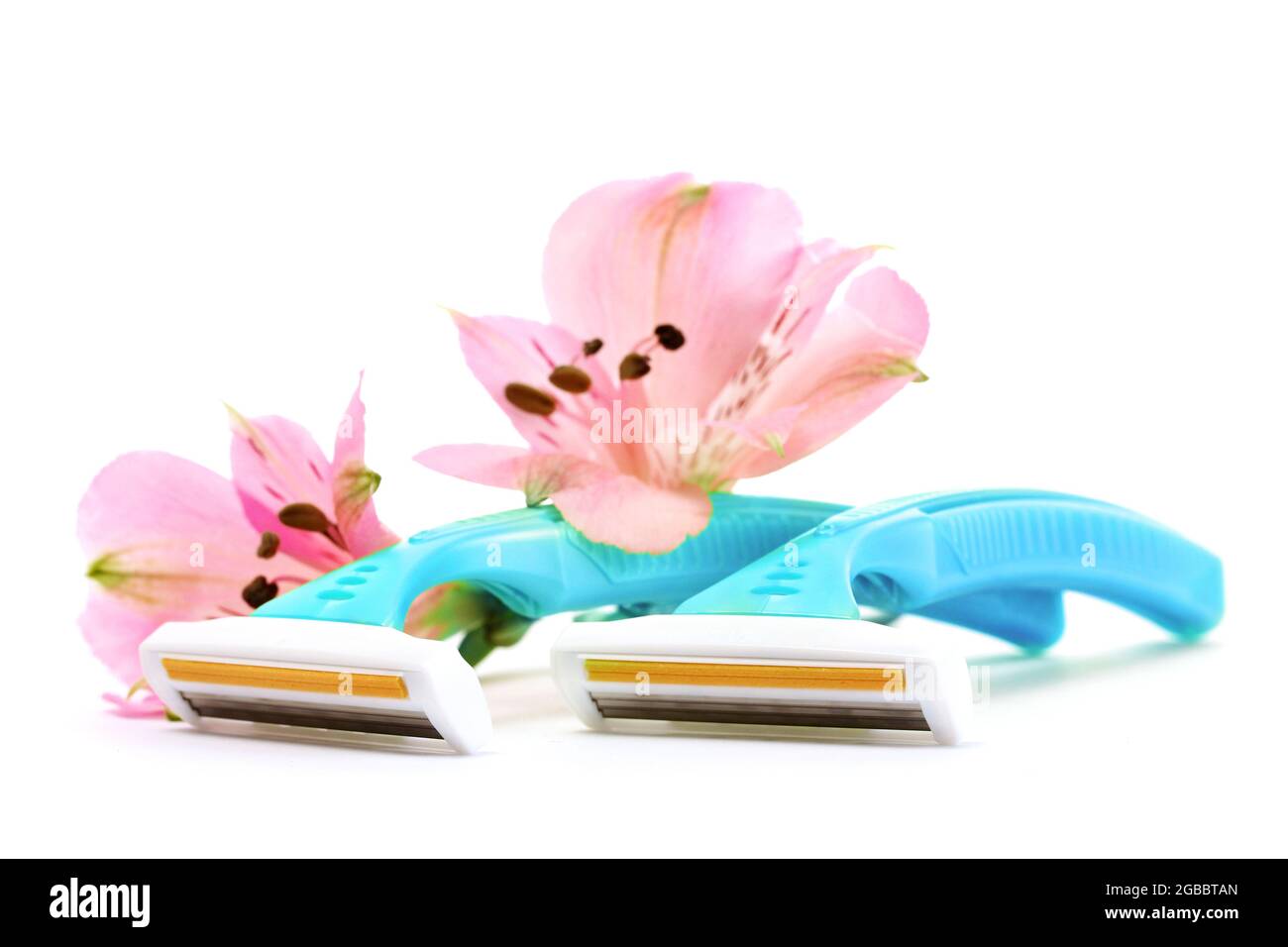 woman safety shavers and flowers isolated on white Stock Photo - Alamy