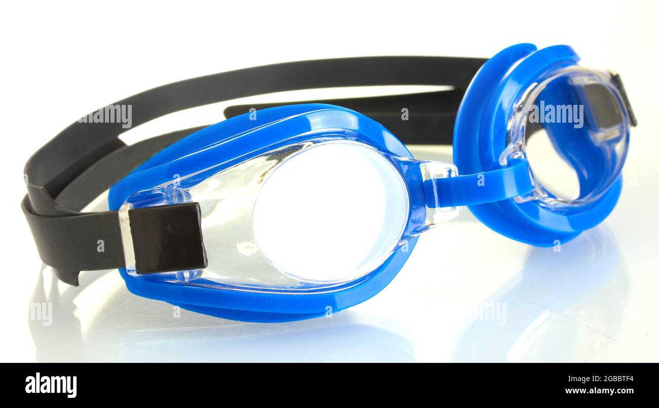 blue swim goggles isolated on white Stock Photo - Alamy