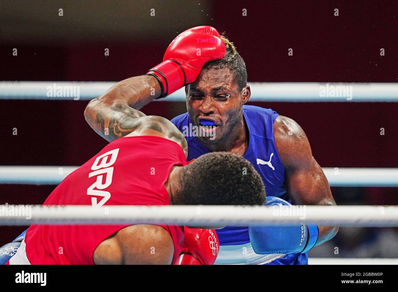 August 3, 2021: Julio La Cruz from Cuba and Abner Teixeira from Brazil during boxing at the ...