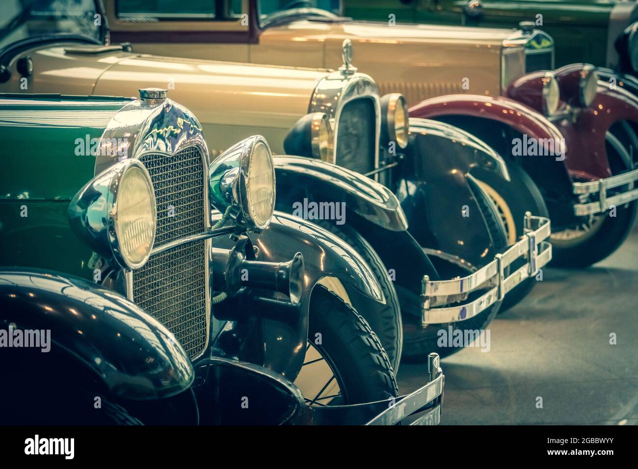 Side-view of Standing in Row Classic American Cars Retro Car Exhibition ...