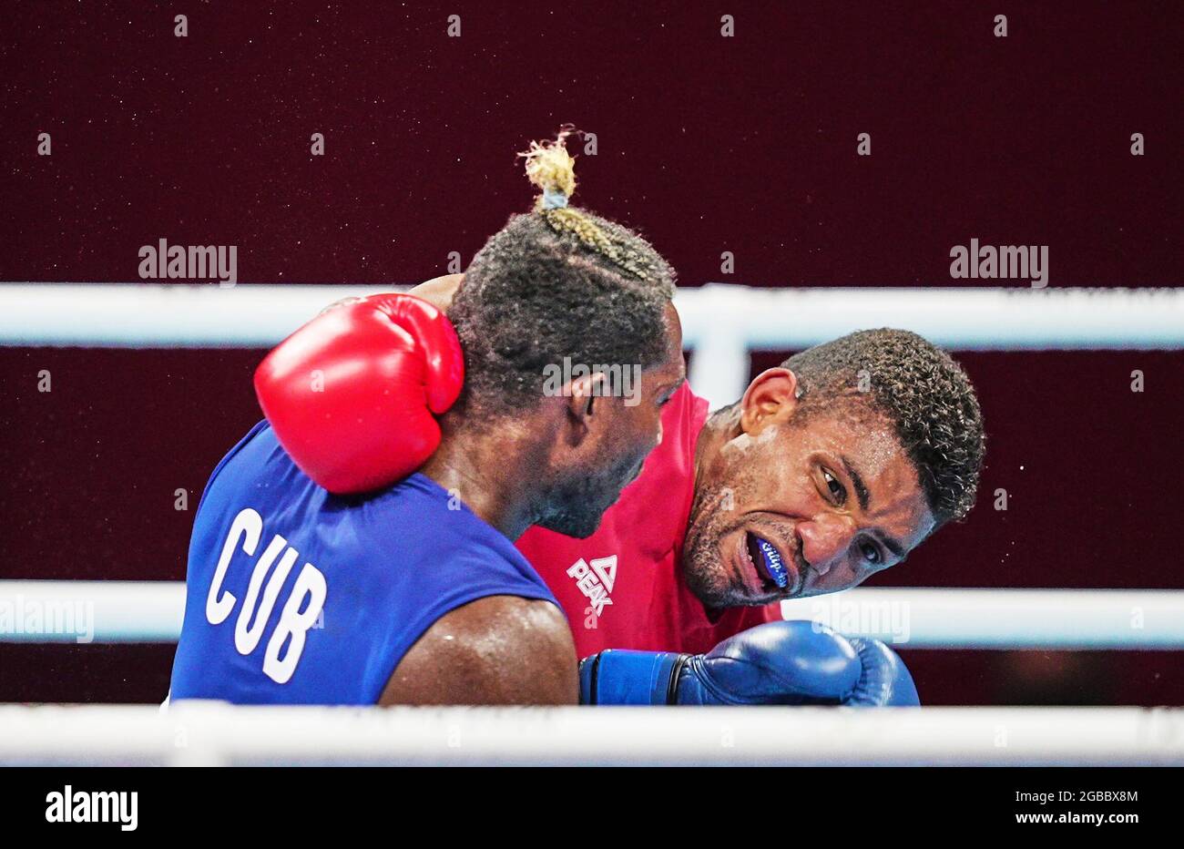 August 3, 2021: Julio La Cruz from Cuba and Abner Teixeira from Brazil during boxing at the ...