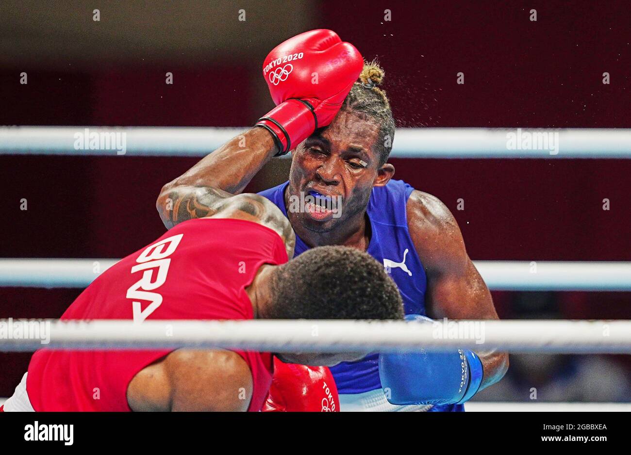August 3, 2021: Julio La Cruz from Cuba and Abner Teixeira from Brazil during boxing at the ...