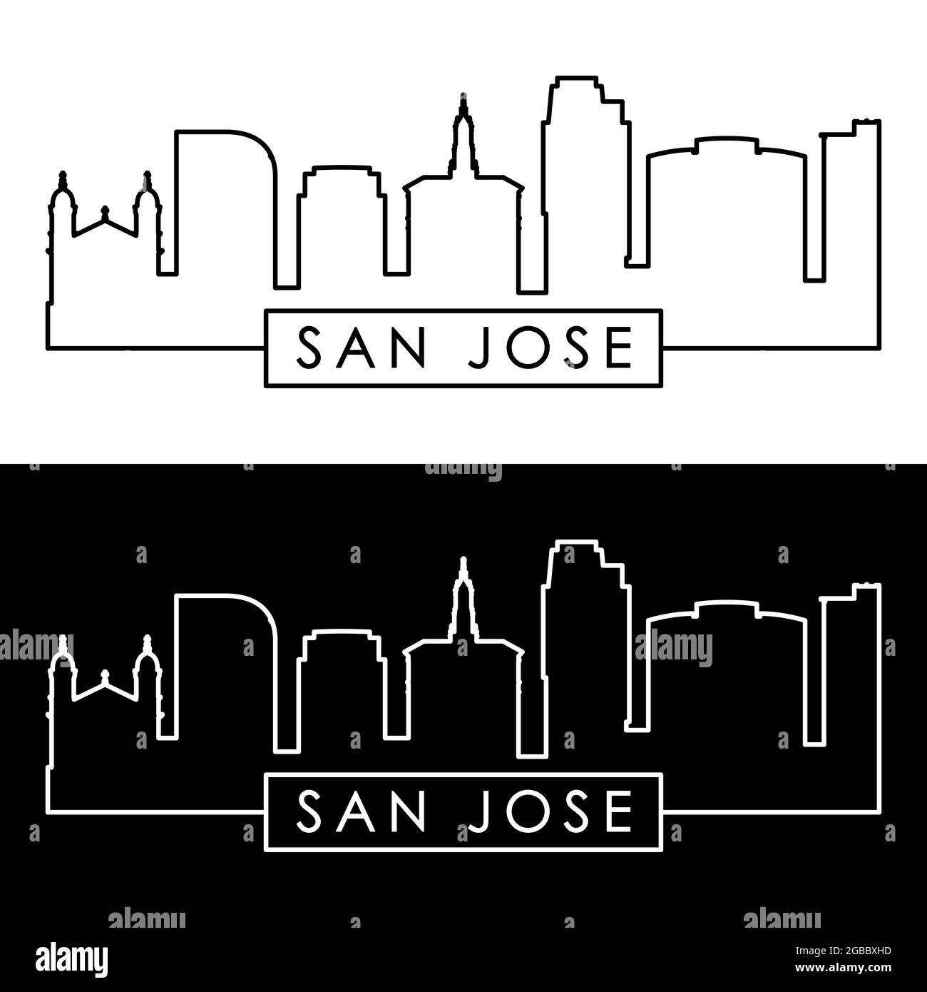 San Jose skyline. Linear style. Editable vector file Stock Vector Image ...