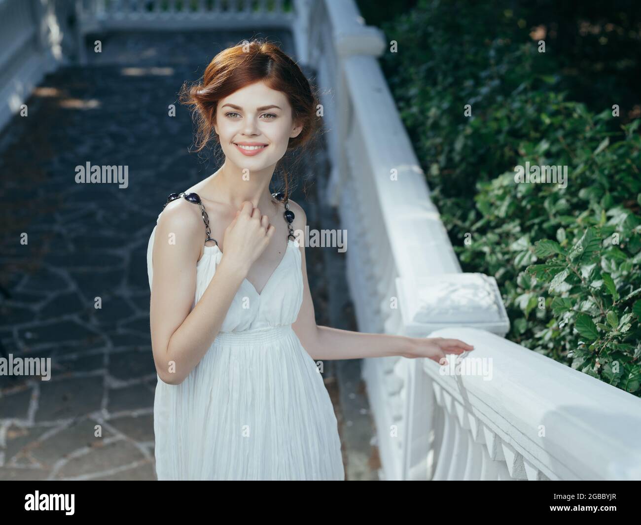 pretty woman in white dress greece princess mythology vacation Stock ...