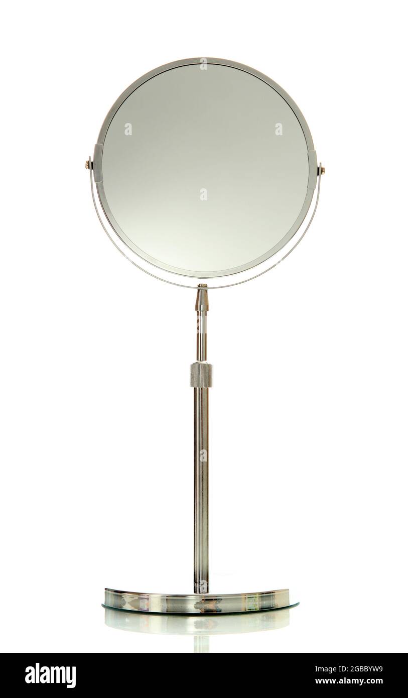 Round table mirror isolated on white Stock Photo - Alamy