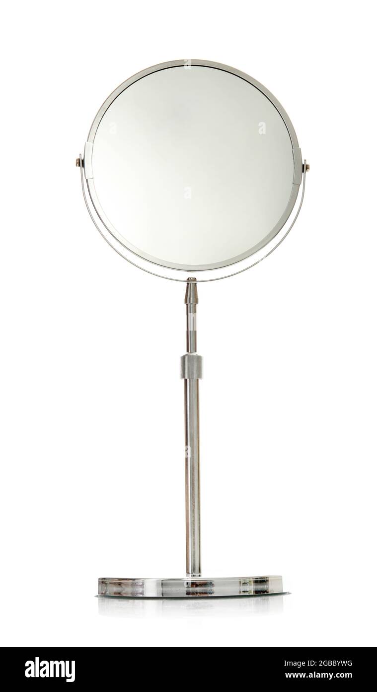 Round table mirror isolated on white Stock Photo - Alamy