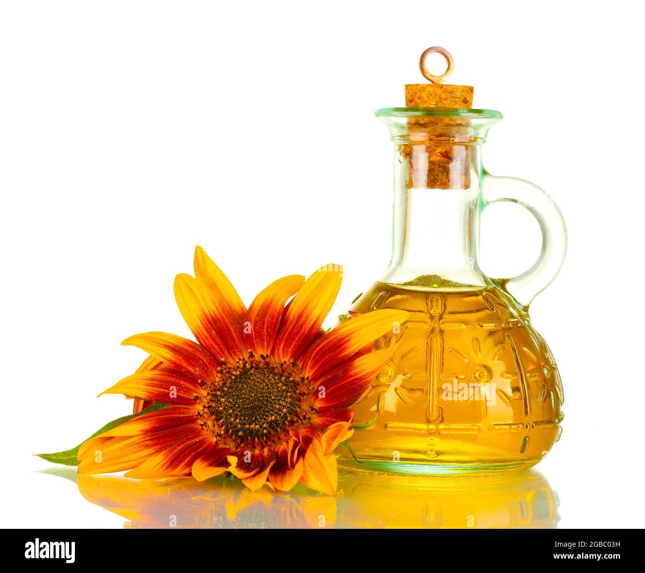 sunflower oil and sunflower isolated on white Stock Photo - Alamy