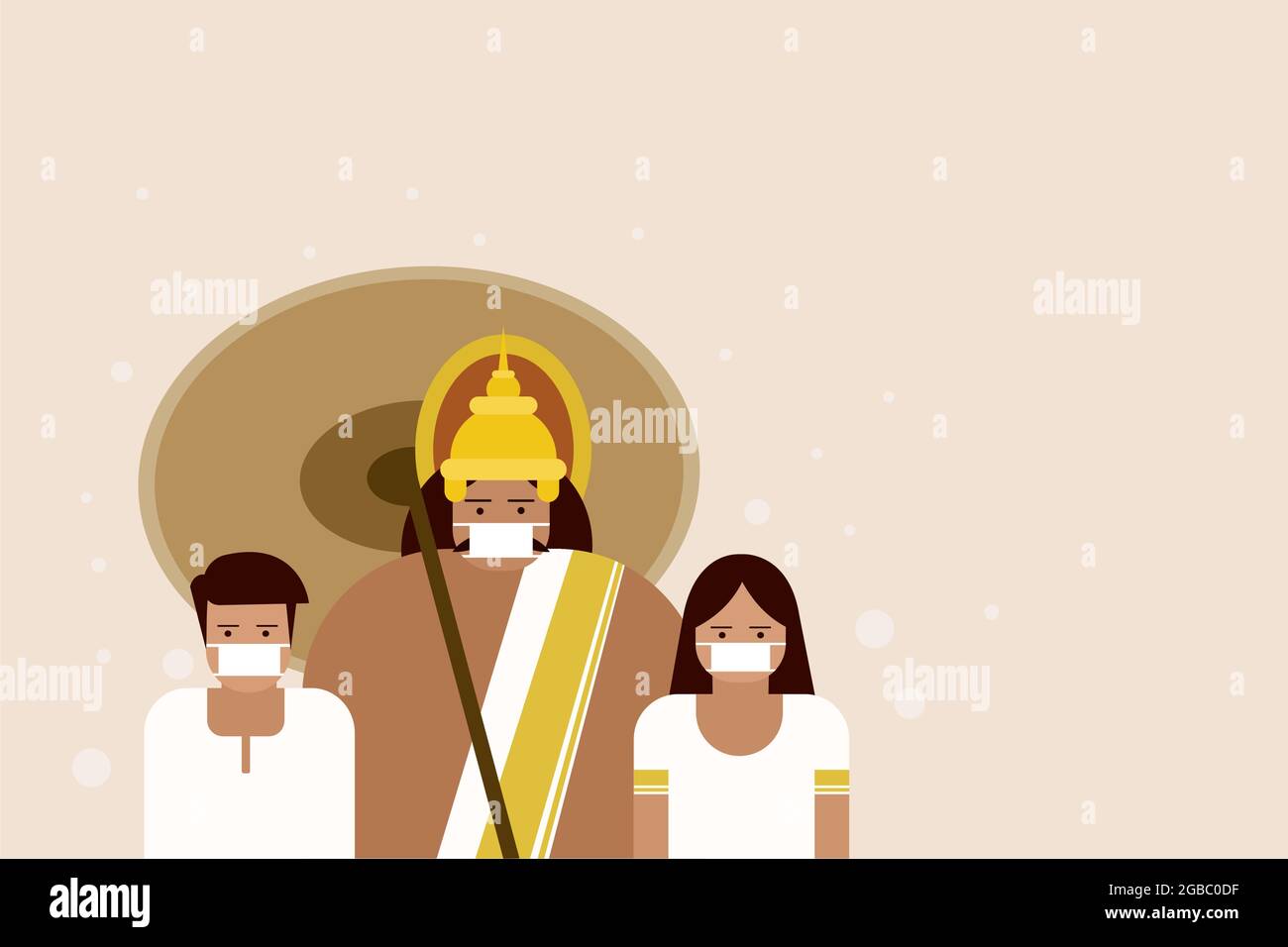 King Mahabali and children wearing protective face masks during Onam ...