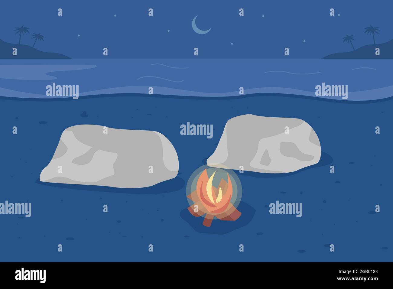 Beach bonfire flat color vector illustration Stock Vector Image & Art ...