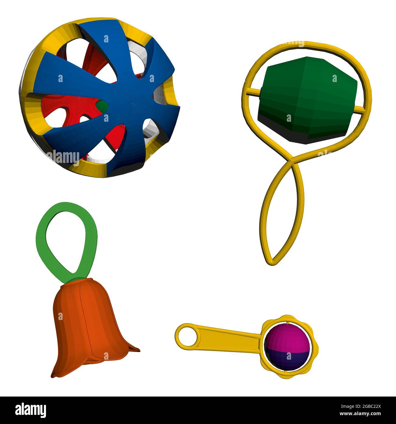 Set with children multi-colored rattles isolated on a white background ...