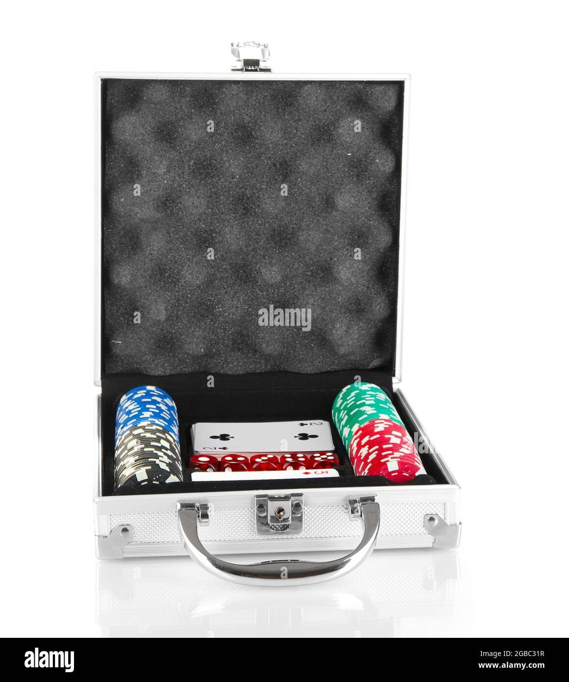 Poker set in metallic case isolated on white background Stock Photo - Alamy