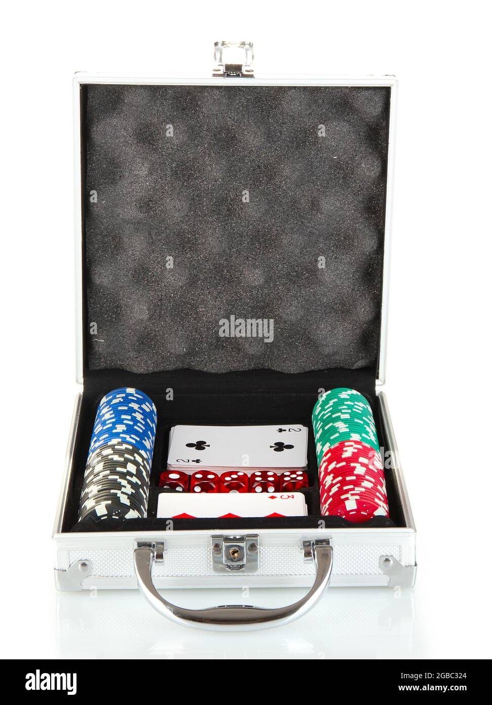 Poker set in metallic case isolated on white background Stock Photo - Alamy