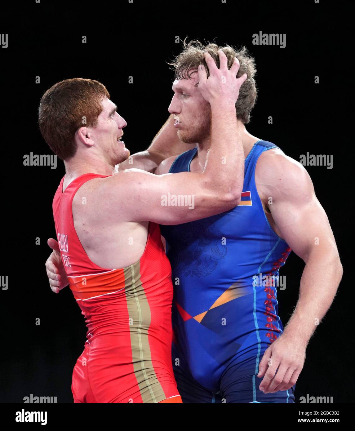 Tokyo, Japan. 3rd Aug, 2021. Musa Evloev (L) of ROC greets his opponent ...