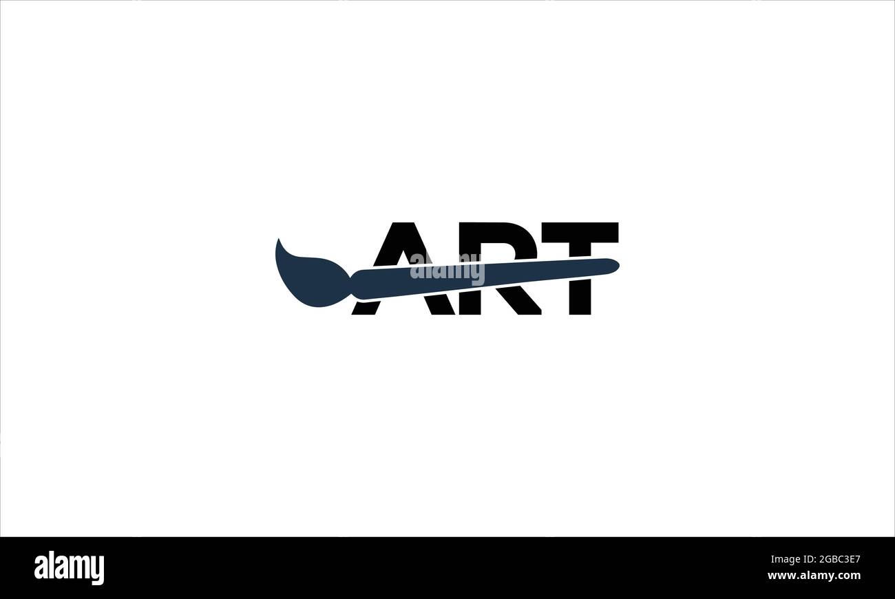 ART text logo with Black paint brush in black color and flat minimal ...