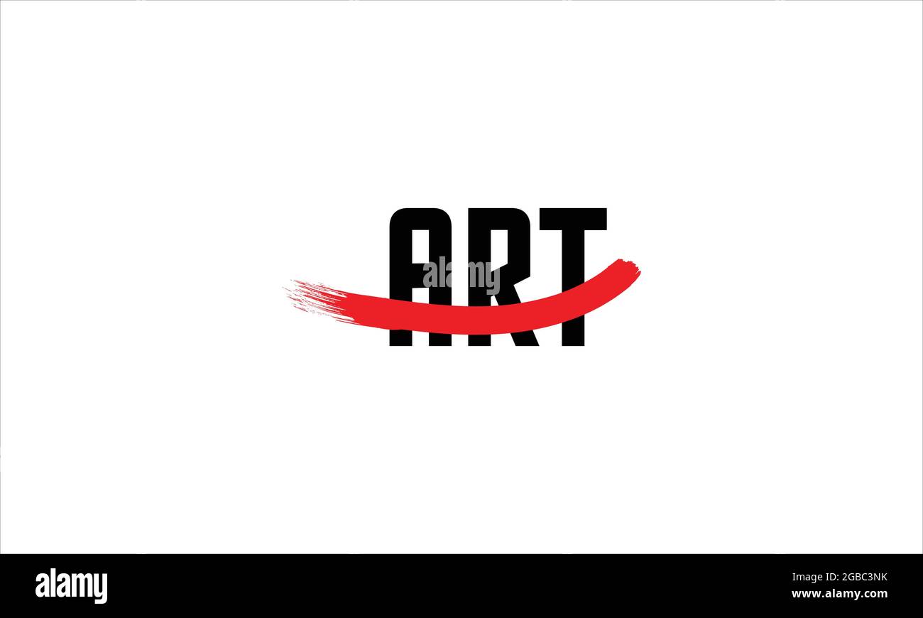 ART text logo with Red paint brush in black color and flat minimal ...