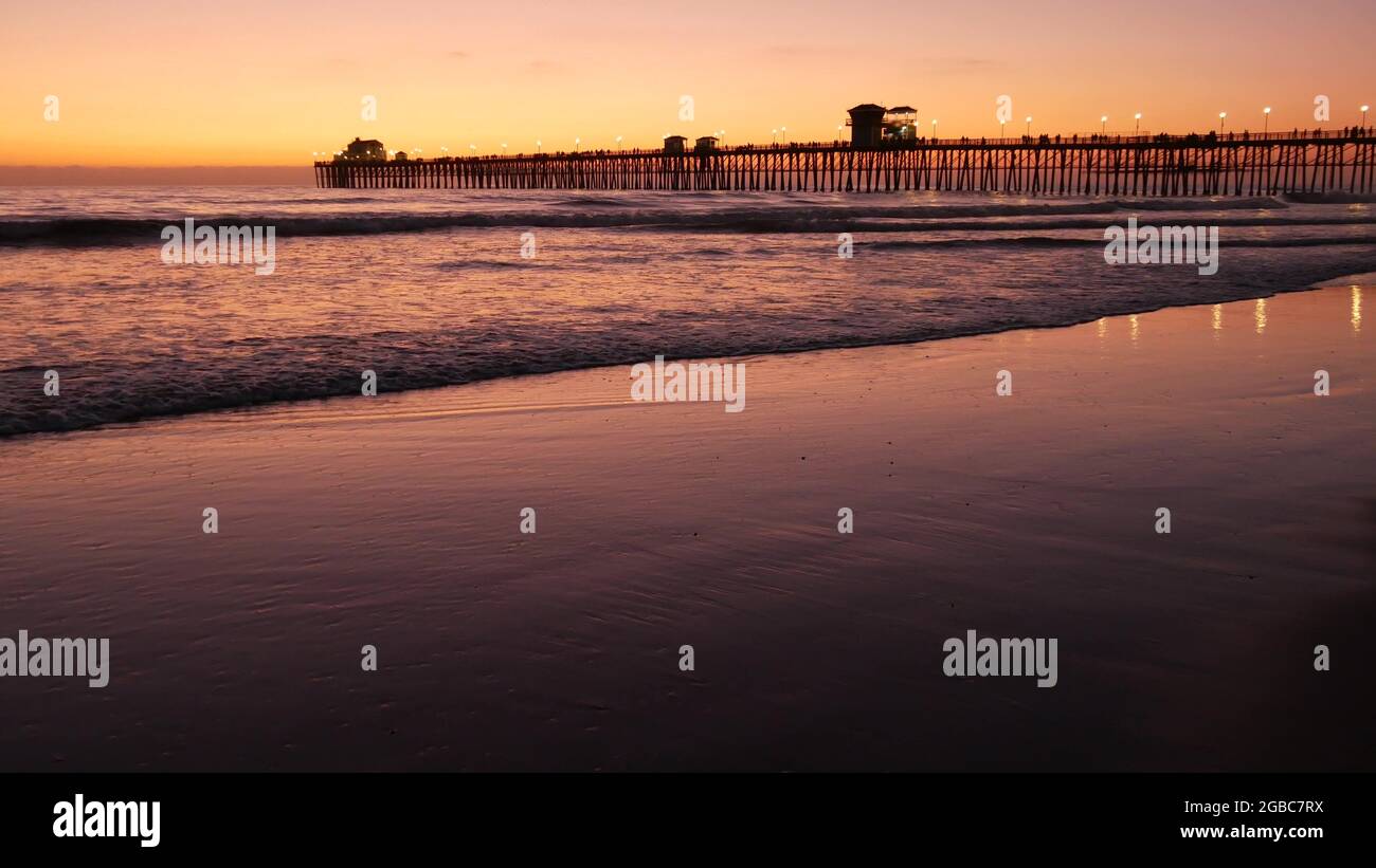 Pier silhouette Oceanside California USA. Pacific ocean tide tropical ...