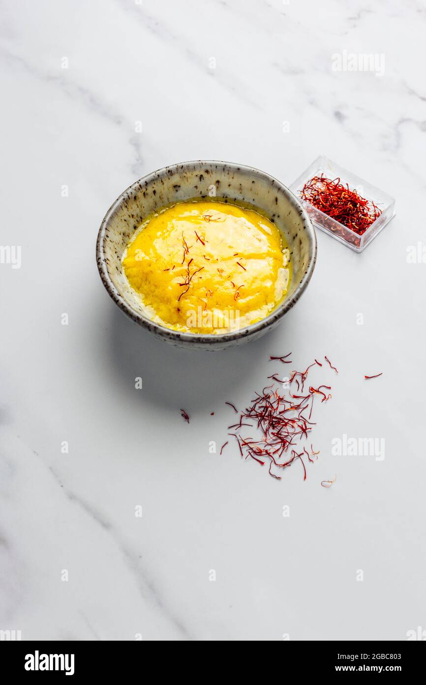Rouille with Saffron Threads Strands on Marble White Background with ...