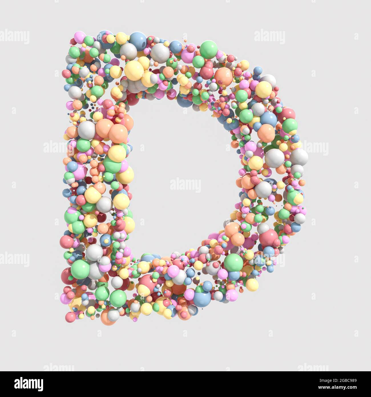 A concept letter D made up of a collection of round pastel colorful ...