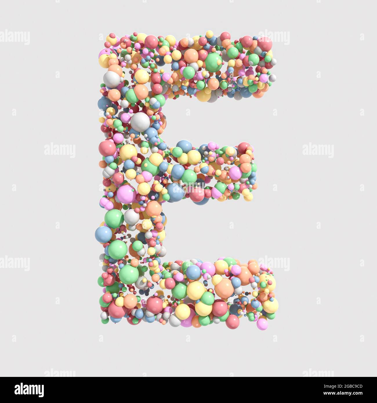 A concept letter E made up of a collection of round pastel colorful ...