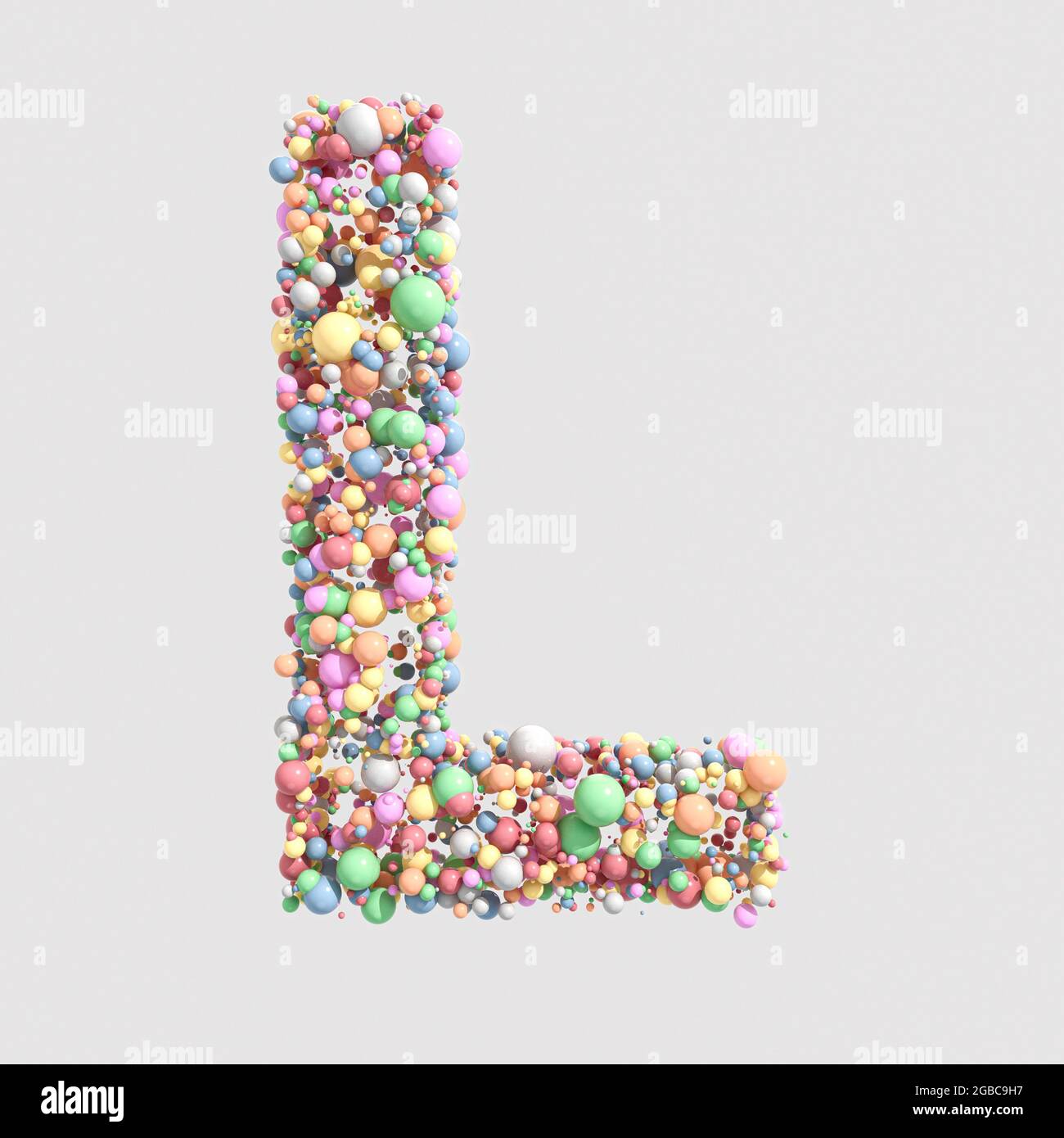A concept letter L made up of a collection of round pastel colorful ...