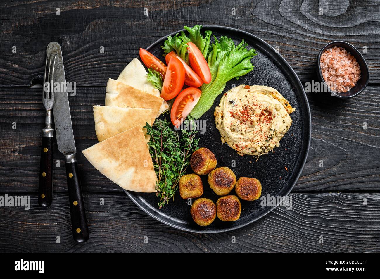 Arabic cuisine Hummus chickpea, falafel, pita bread and fresh ...