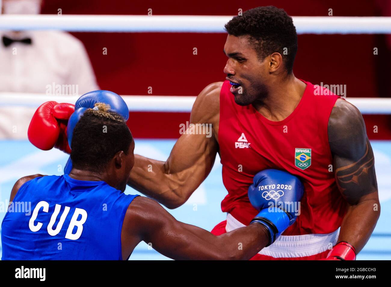 Tokyo, Japan, 3 August, 2021. Abner Teixeira of Team Brazil and Julio La Cruz of Team Cuba in ...