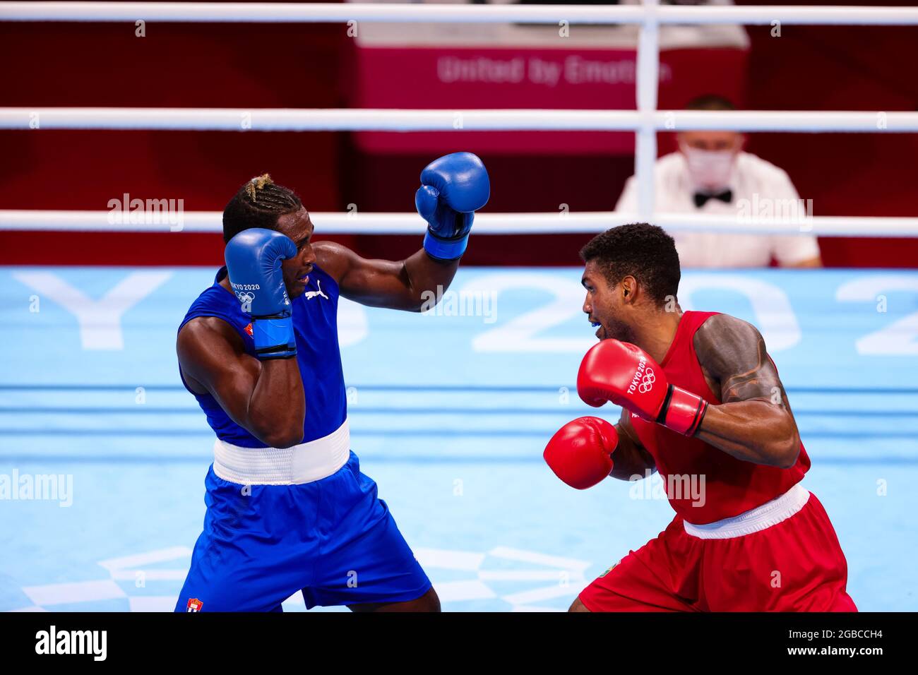 Tokyo, Japan, 3 August, 2021. Abner Teixeira of Team Brazil and Julio La Cruz of Team Cuba in ...