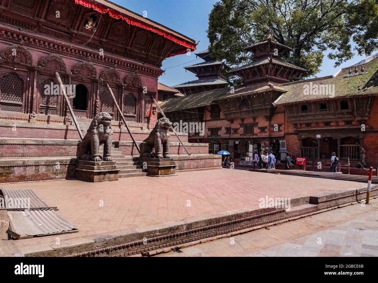 Nava Jogini temple in Maru Tol square, Kathmandu, with timber shoring ...