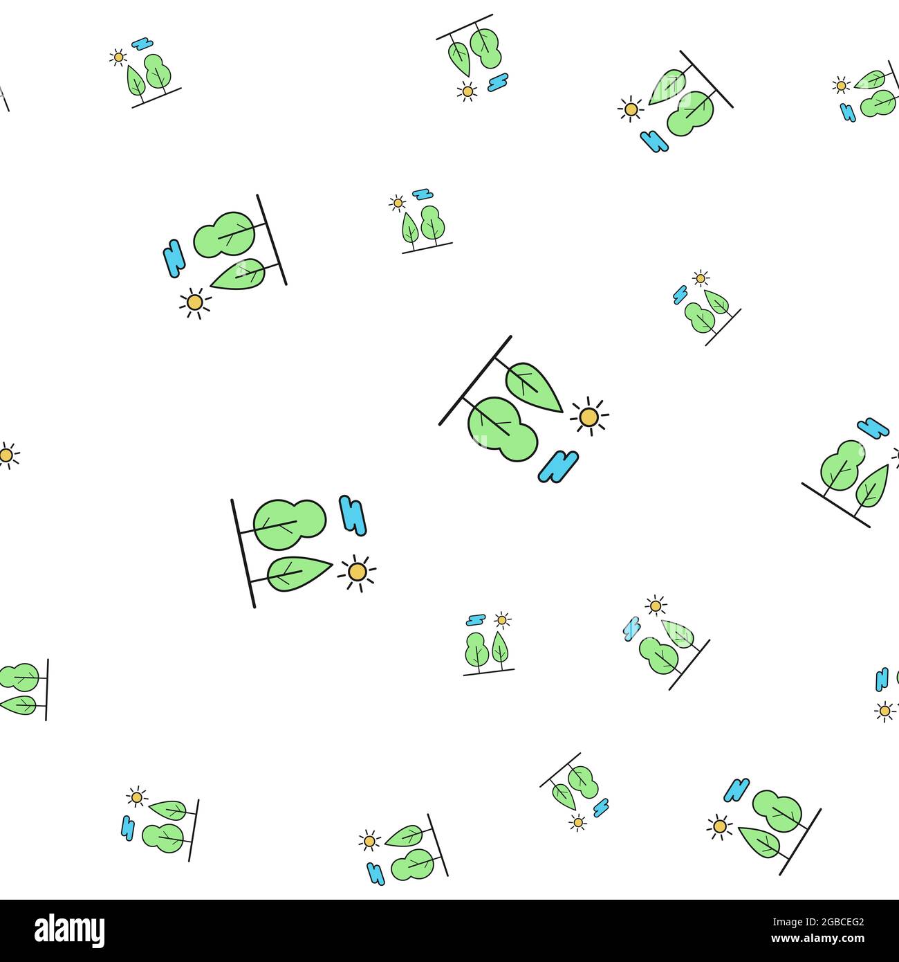 Seamless pattern of ecological icons. Landscape with trees and sun ...