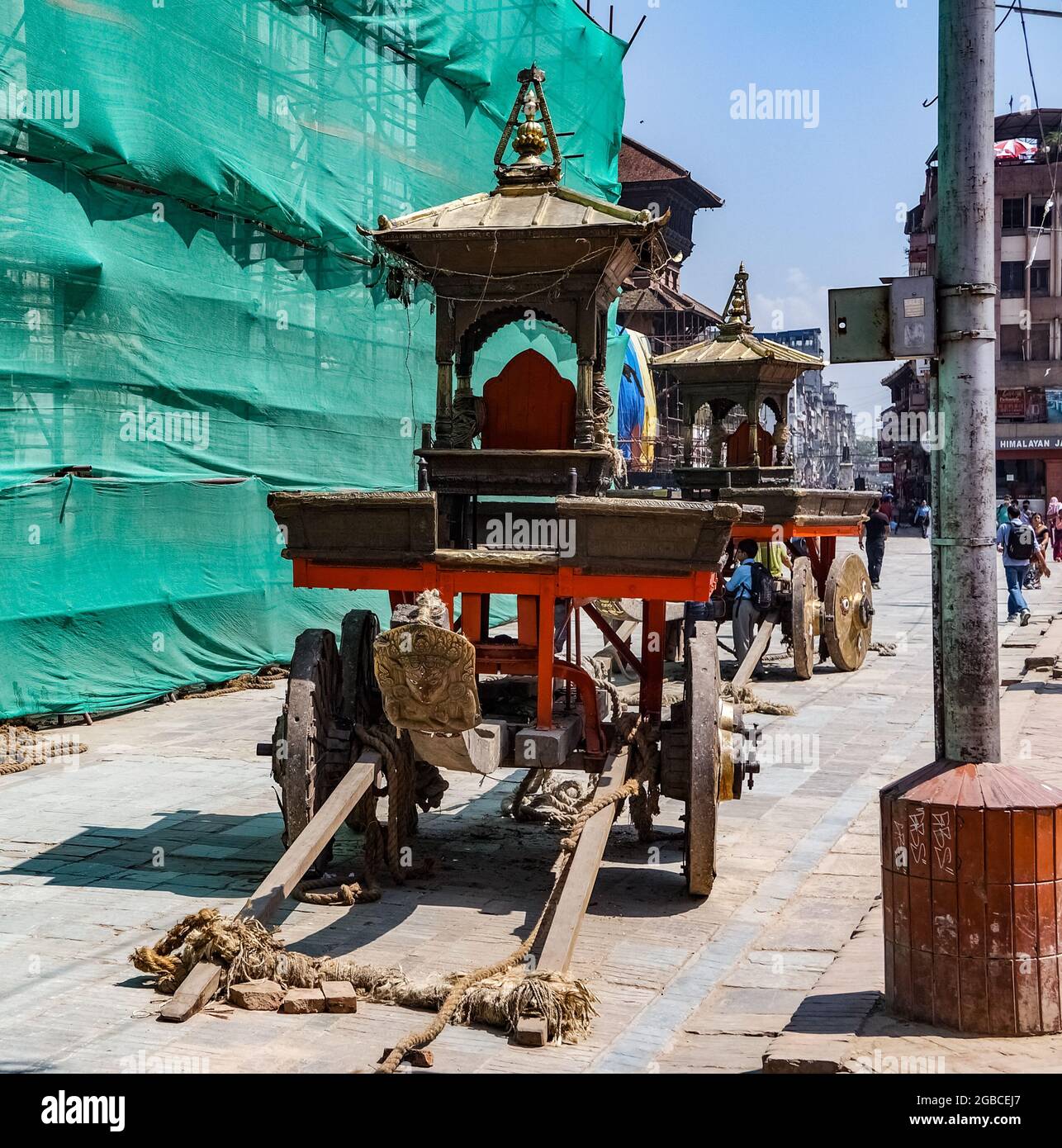 Chariots used in the Kumari Jatra, the procession of Kumari during the ...