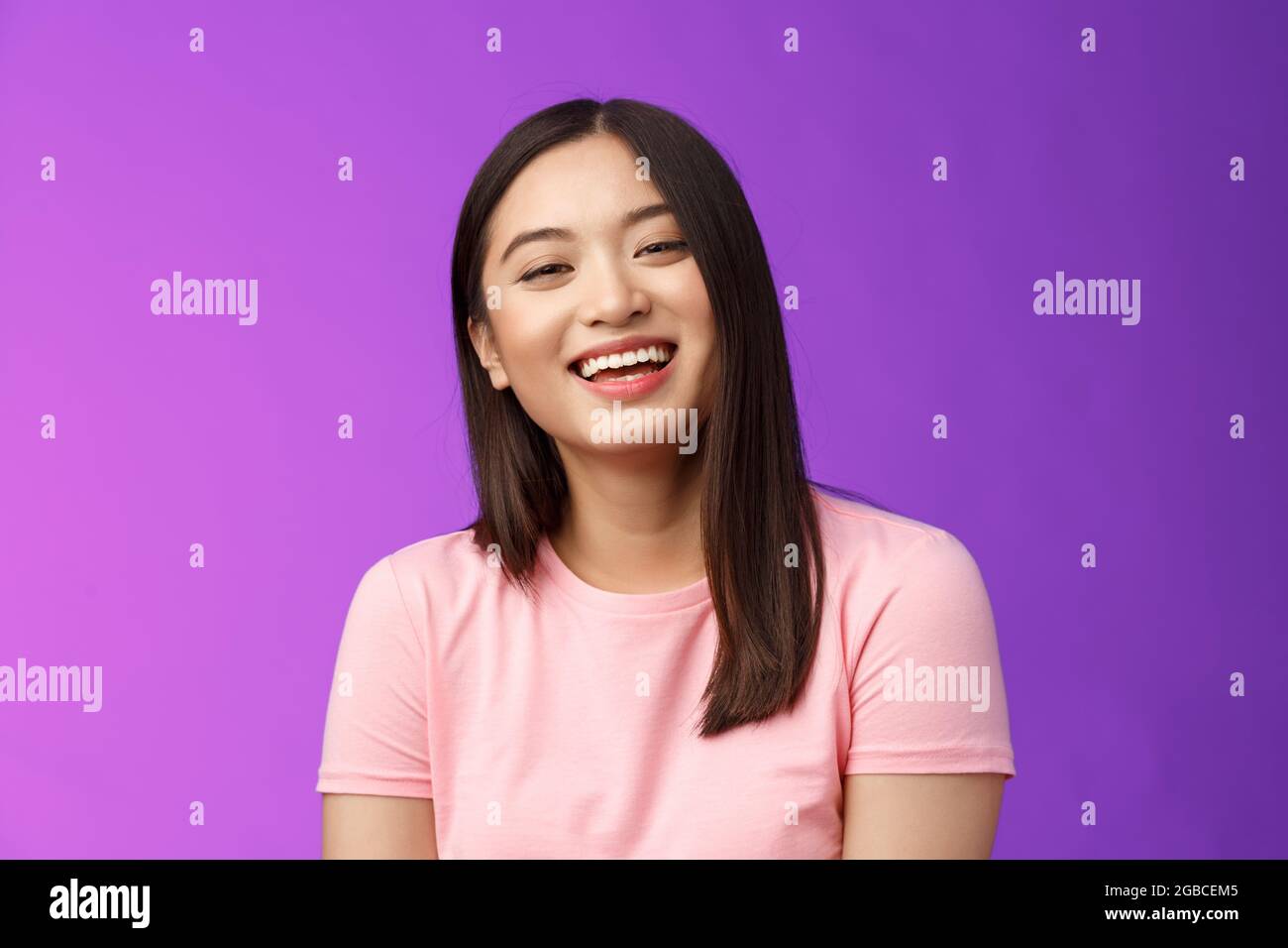 Close-up charismatic cheerful attractive young asian female having fun ...