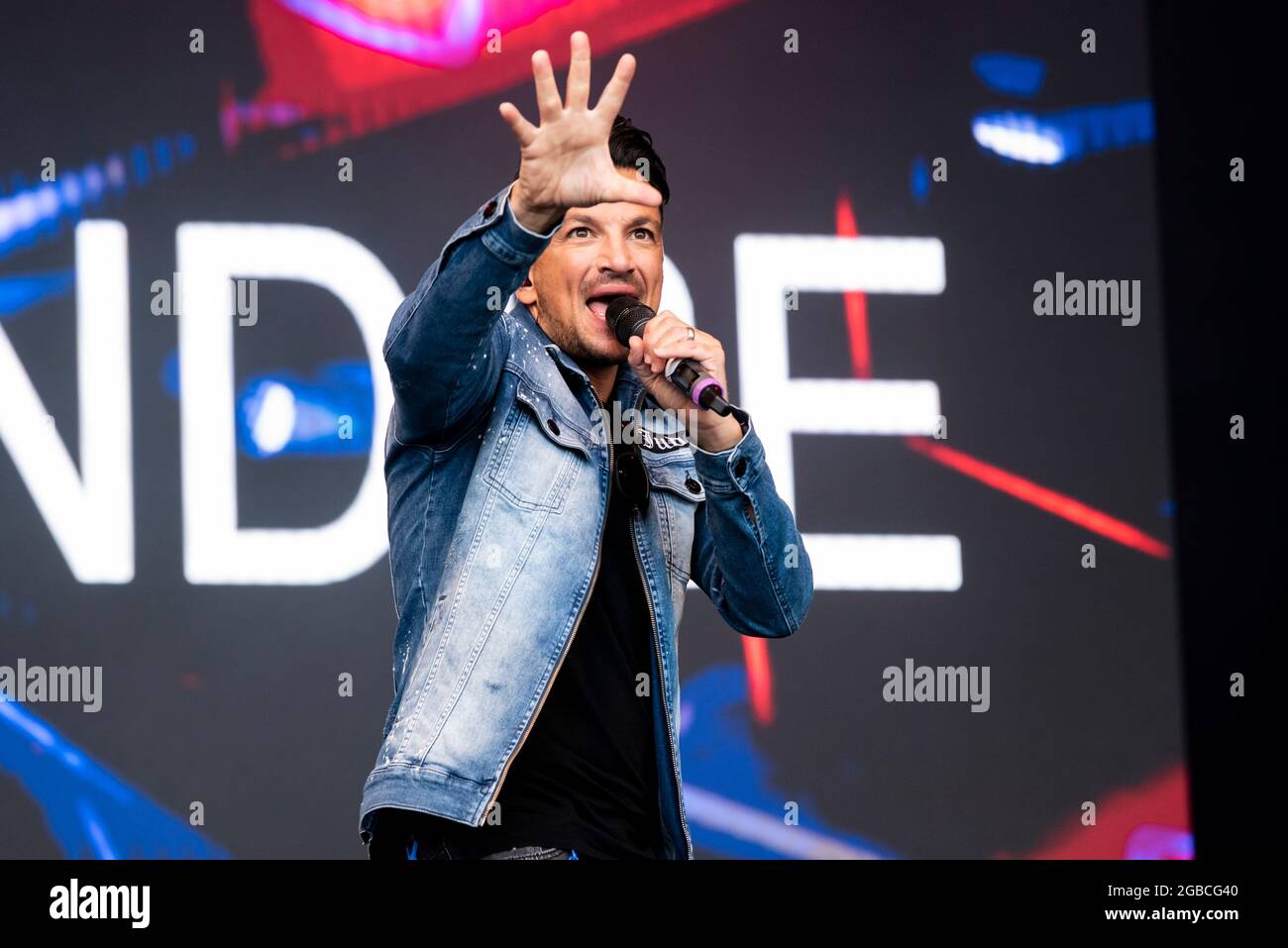 Peter Andre performing on stage at the Fantasia music concert in Maldon ...
