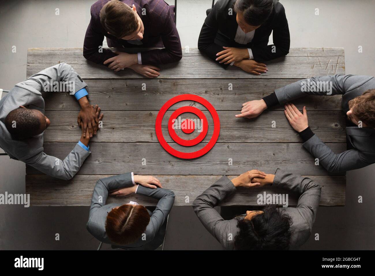 Business man pointing to company goal and yearly target in meeting ...