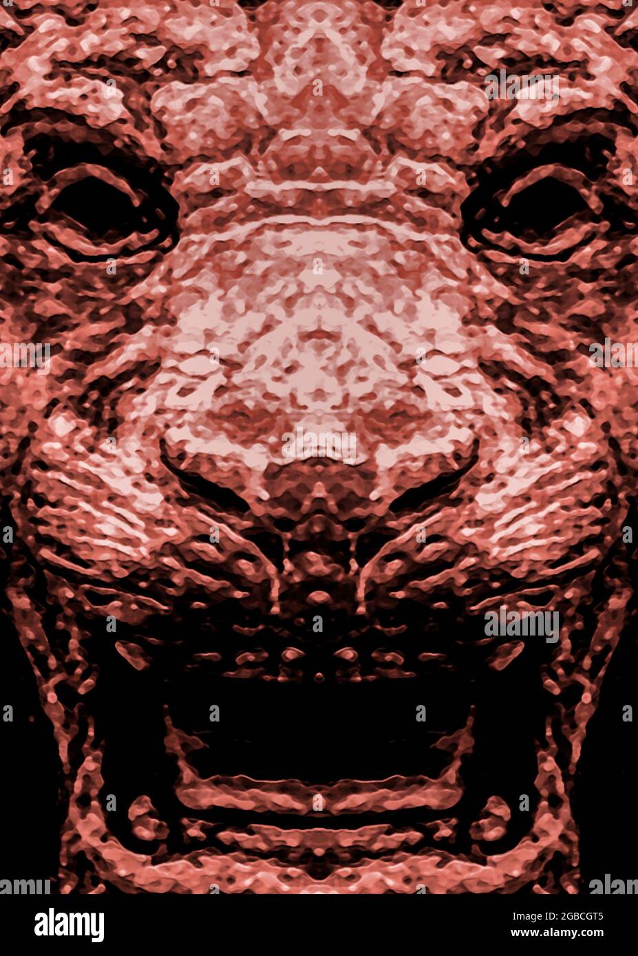 Extreme close up creepy lion head sculpture over black background Stock ...