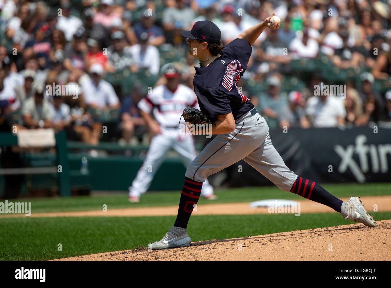Cleveland Indians starting pitcher Cal Quantrill (47) throws during the ...
