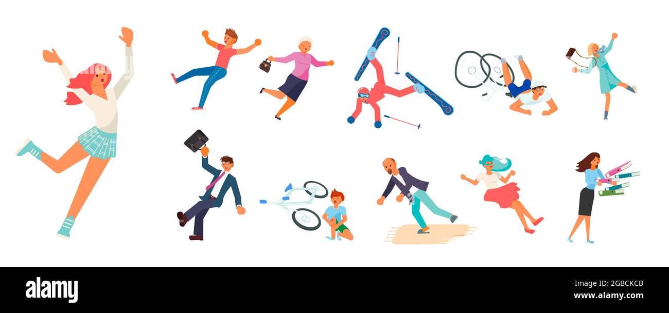 Big set of falling people isolated on white Men and women characters ...