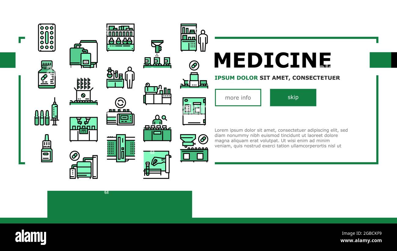Medical Drugs Production Factory Icons Set Vector Stock Vector Image ...