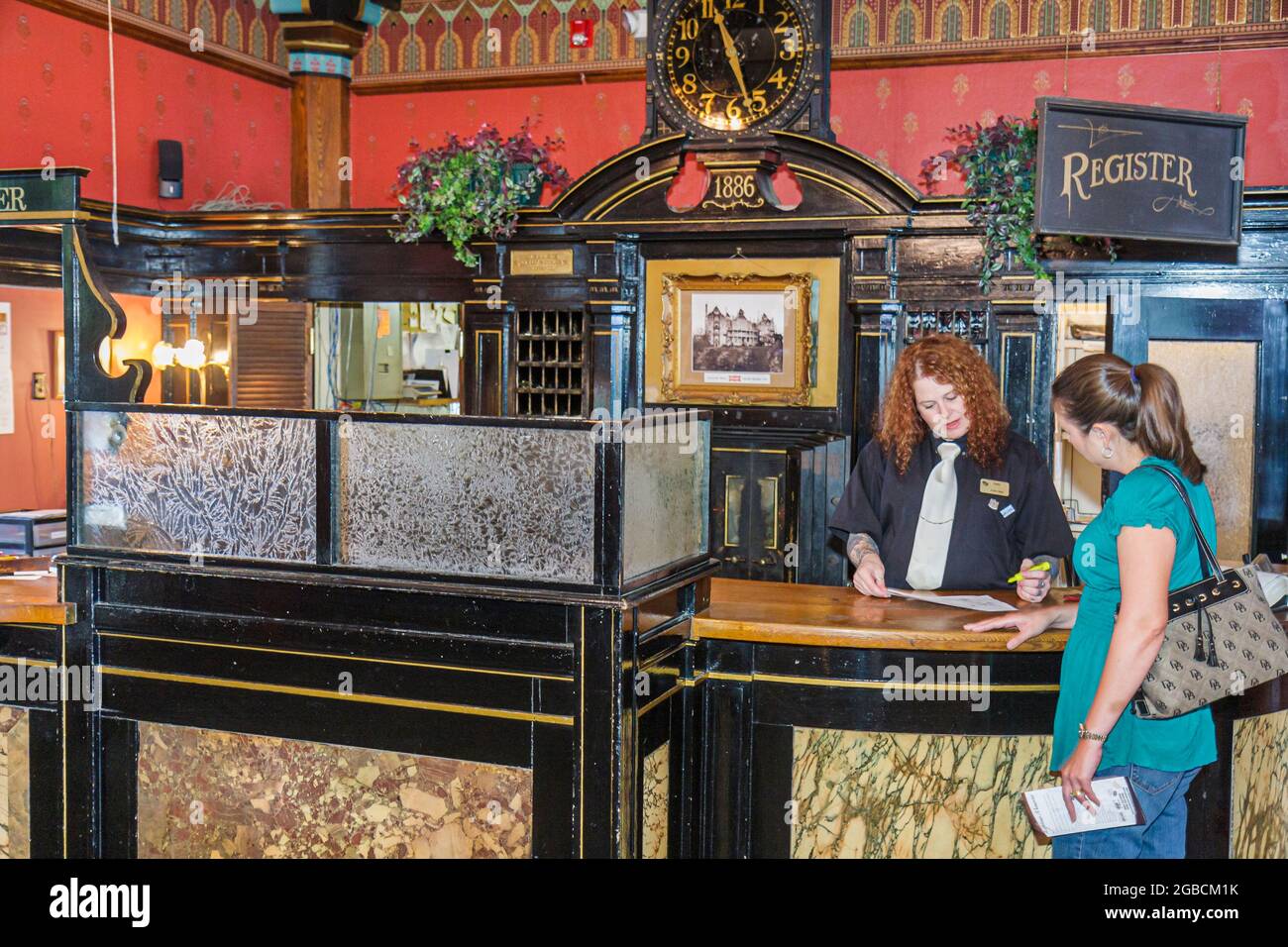 Arkansas Eureka Springs,1886 Crescent Hotel & Spa lobby,check in desk ...