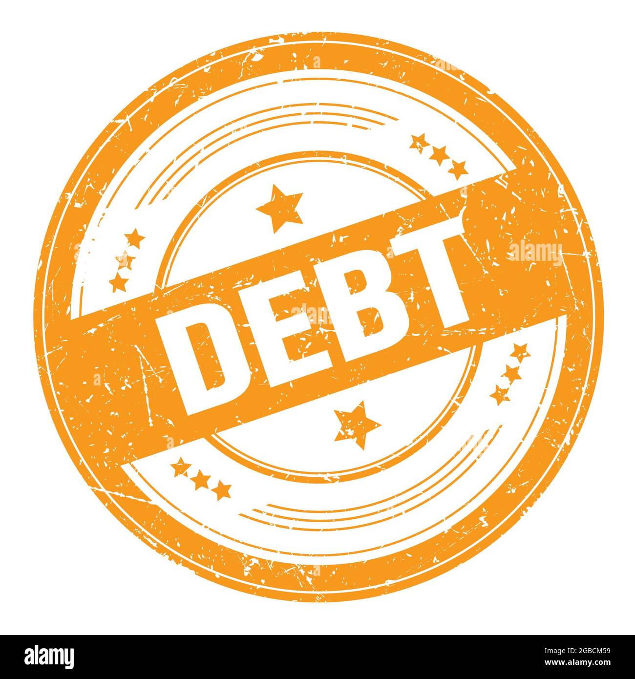 DEBT text on orange round grungy texture stamp Stock Photo - Alamy