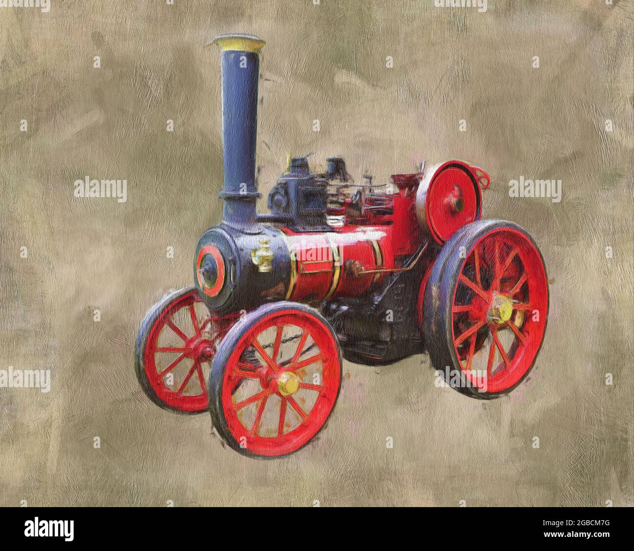 Red Steam Traction Engine given a painted and textured appearance Stock ...