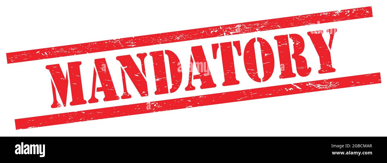 MANDATORY text on red grungy rectangle vintage stamp Stock Photo - Alamy